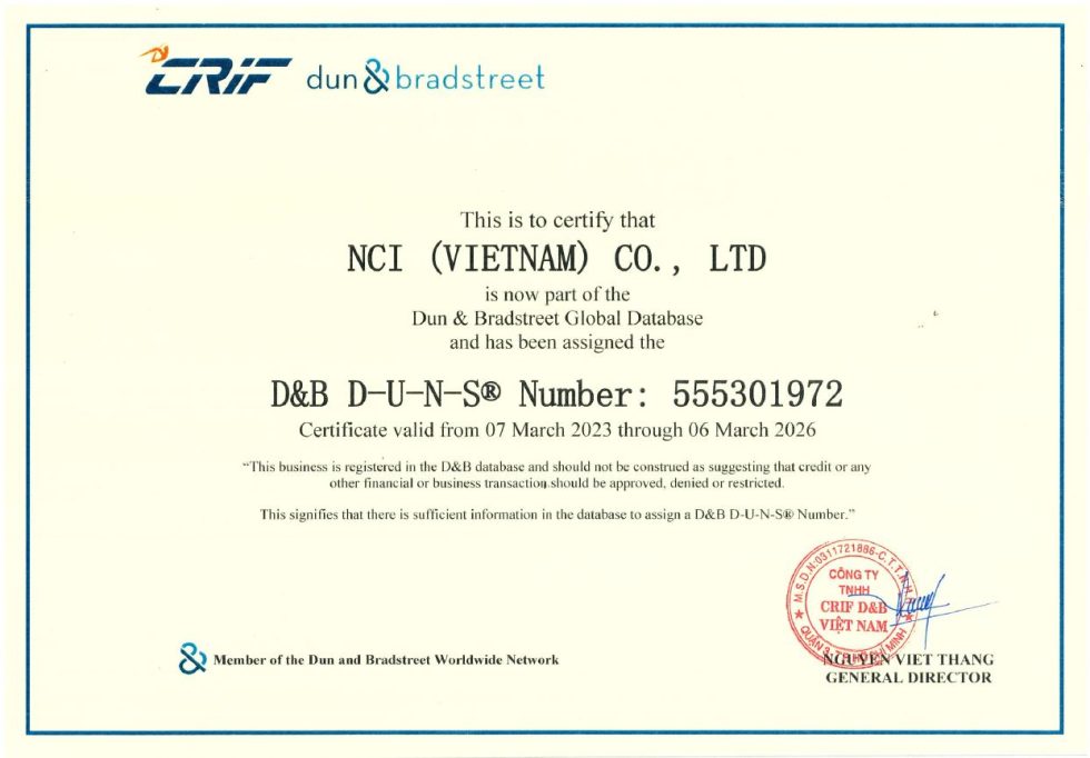 Certificate | NCI (VIETNAM) CO., LTD.